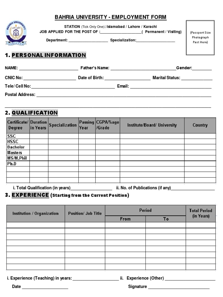BU Employment Form PDF | PDF