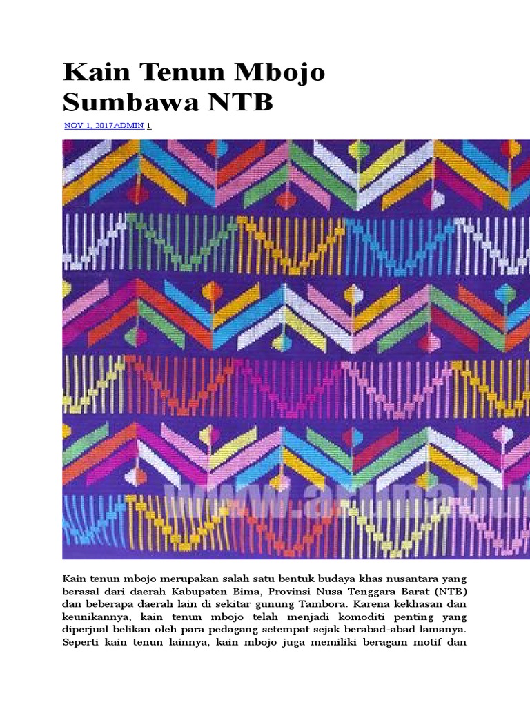KAIN TENUN MBOJO: WARISAN BUDAYA DAN IDENTITAS MASYARAKAT BIMA | PDF