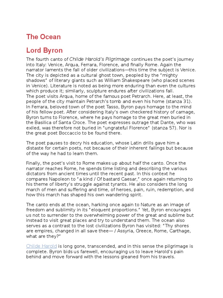 The Ocean Lord Byron: Childe Harold's Pilgrimage Continues The Poet's ...