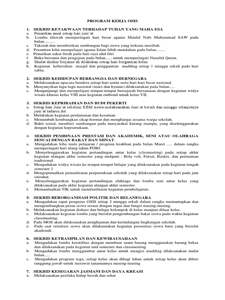 Program Kerja OSIS SMP Negeri 15 Lokseumawe Tahun 2017-2018 | PDF