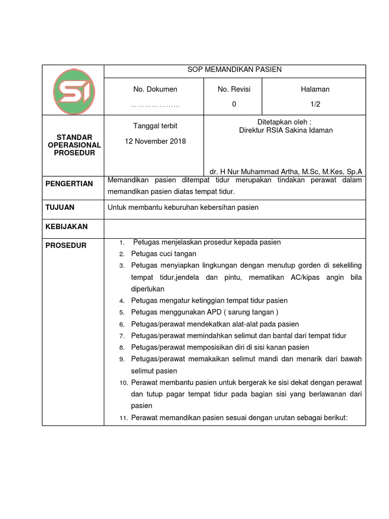 Sop Memandikan Pasien | PDF | Sains & Matematika