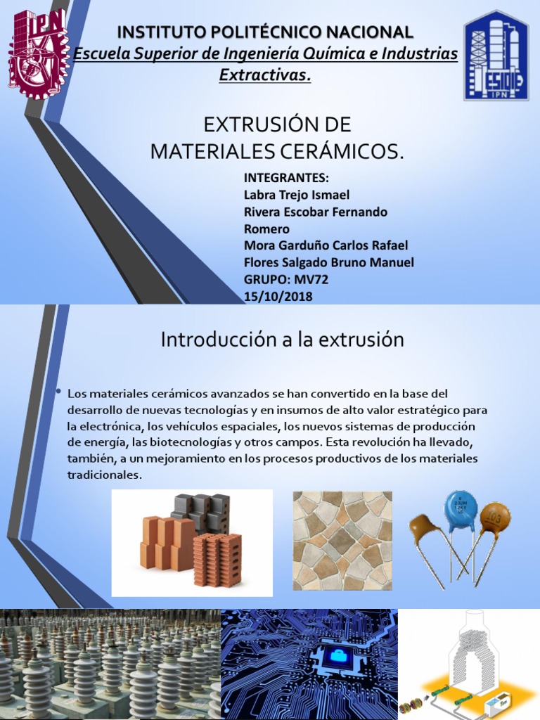 cerámicos tradicionales y avanzados | Extrusión | Química