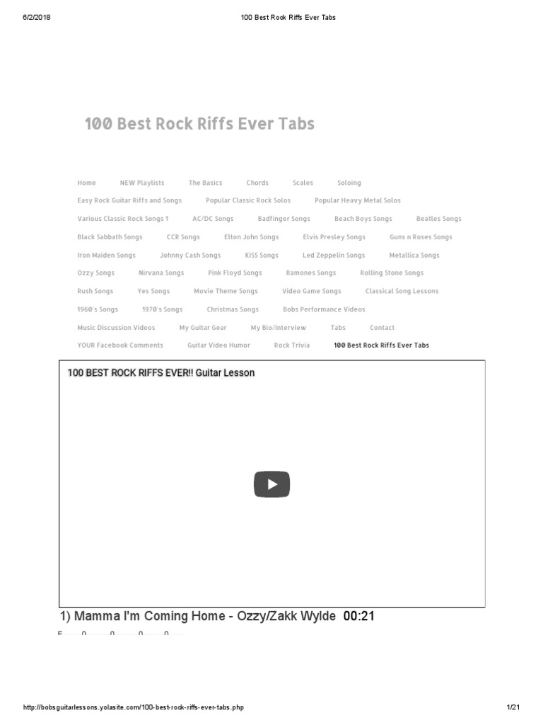 100 Best Rock Riffs Ever Tabs | PDF | Ozzy Osbourne | Rock Music