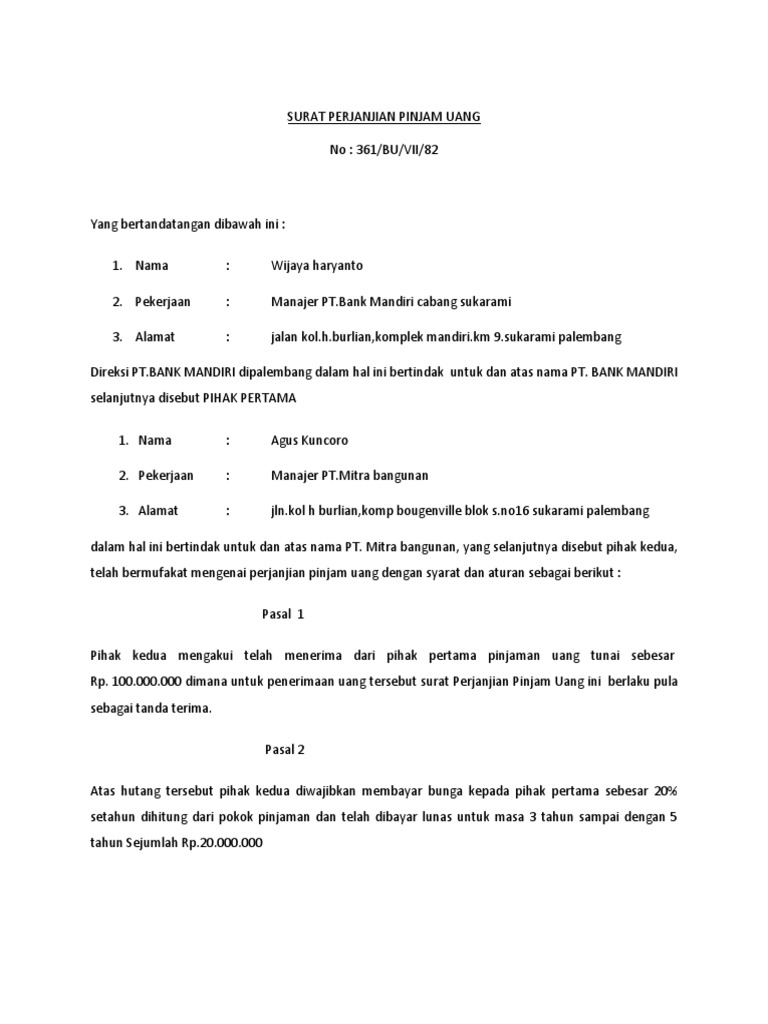 Surat Perjanjian Pinjam Uang | PDF