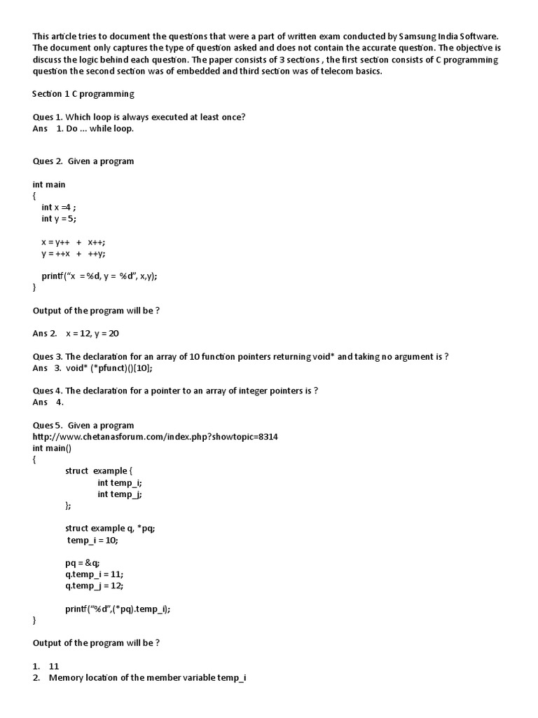 Samsung Interview Ques Download Free Pdf Pointer Computer Programming C Programming