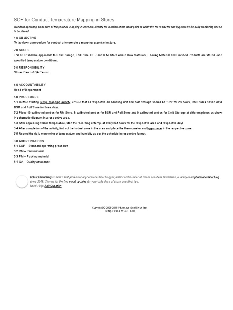 SOP For Conduct Temperature Mapping in Stores - Pharmaceutical ...