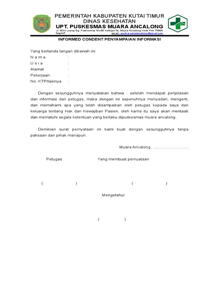 Informed Consent Puskesmas Muara Ancalong | PDF