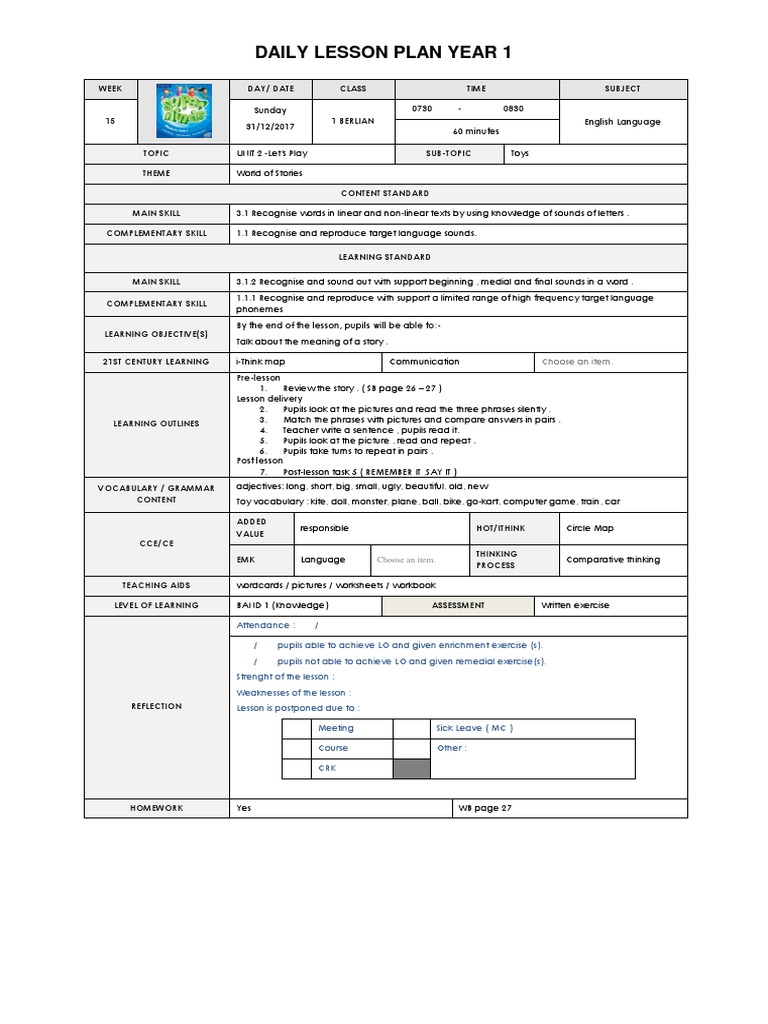WEEK15 - Unit 2 LET'S PLAY | PDF | Lesson Plan | Question