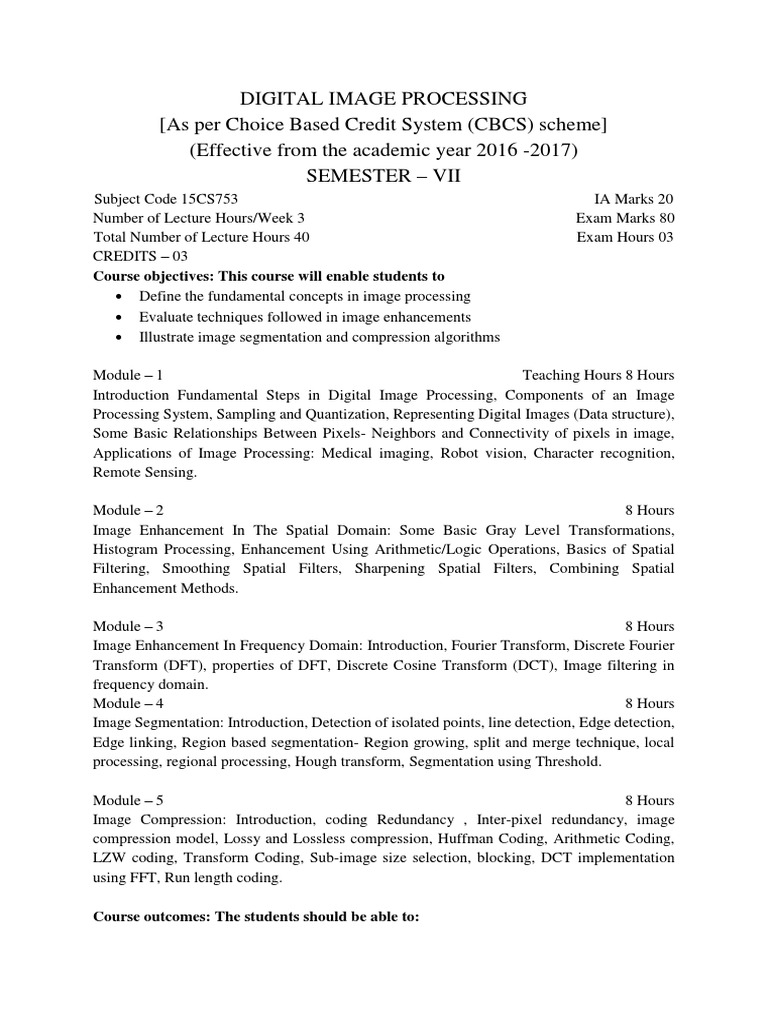 DIP Syllabus | PDF | Data Compression | Image Segmentation