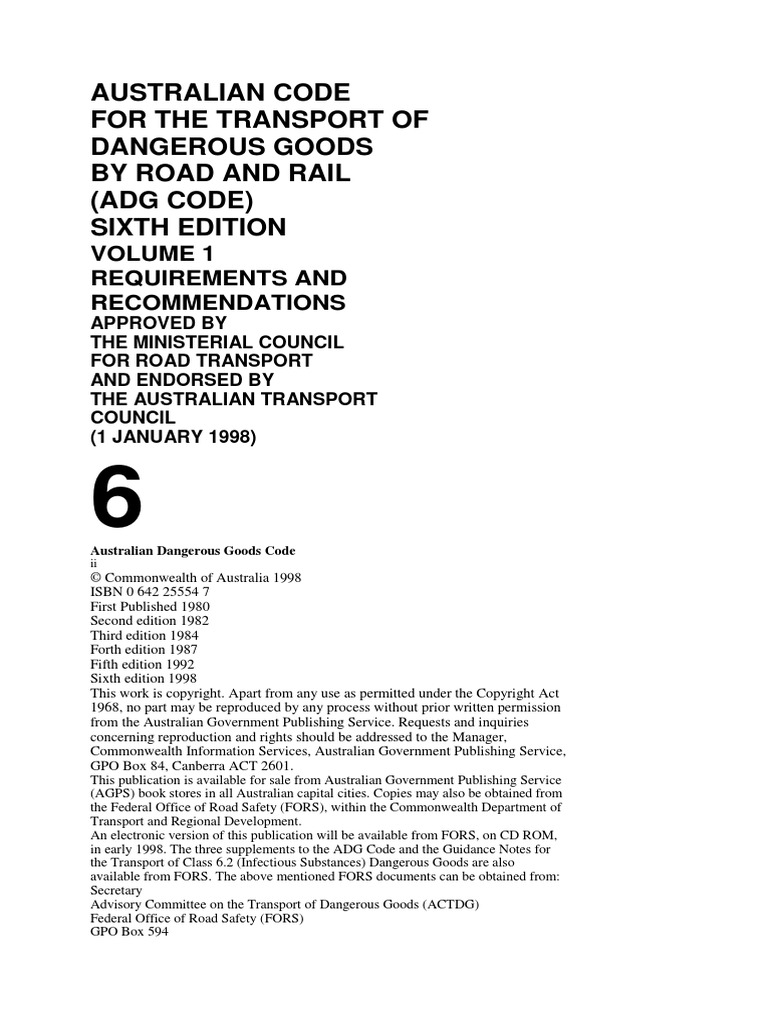 AUSTRALIAN CODE of Dangerous Goods | PDF | Dangerous Goods | Packaging ...