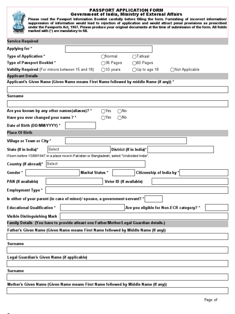 Passport Application Form Main English V1.0 | PDF