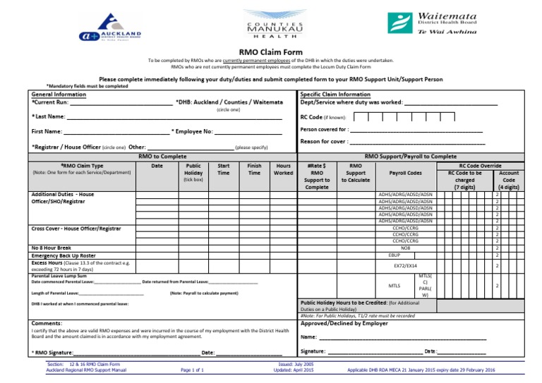 RMO Claim Form | PDF | Payroll | Business
