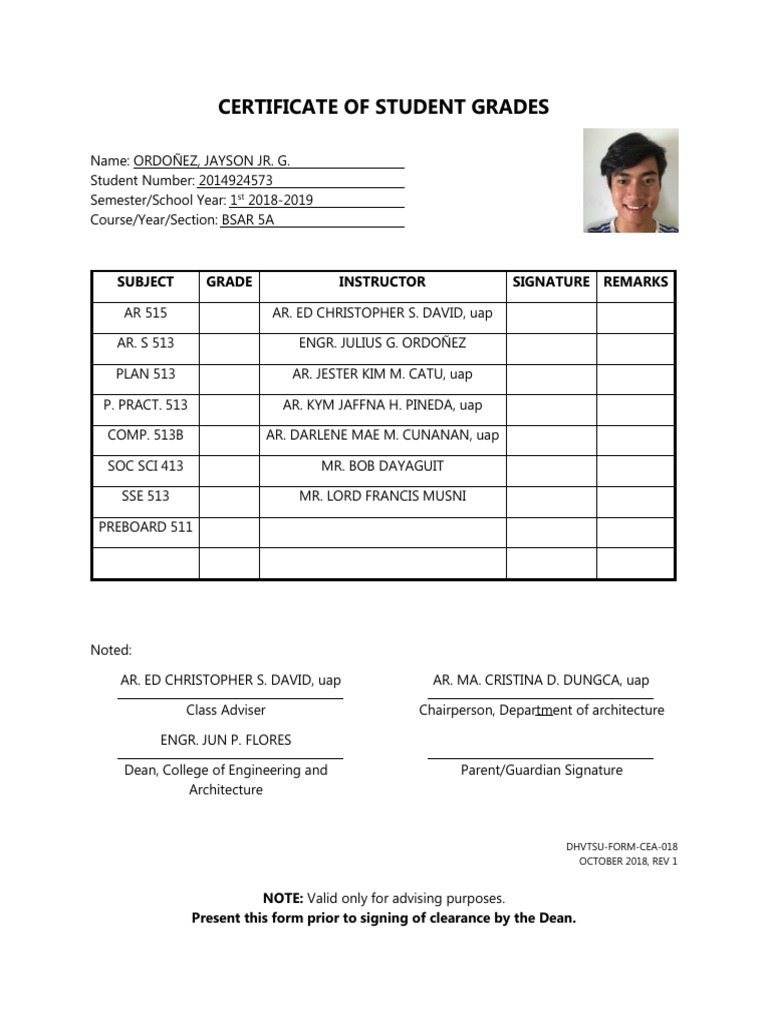 Student Grades Certificate 2018-2019 | PDF