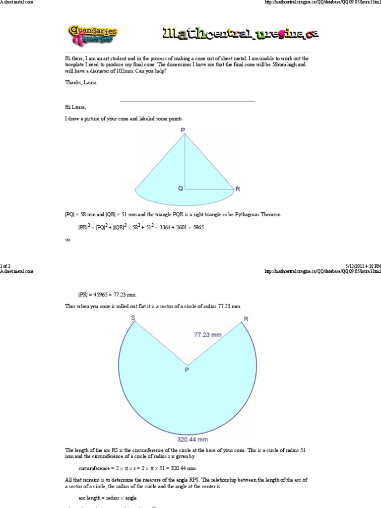 A Sheet Metal Cone PDF | PDF | Angle | Geometric Measurement