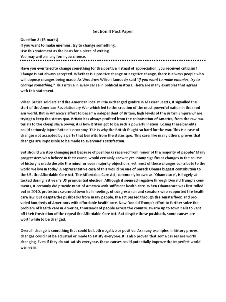 Section II Past Paper: Question 2 (15 Marks) If You Want To Make ...