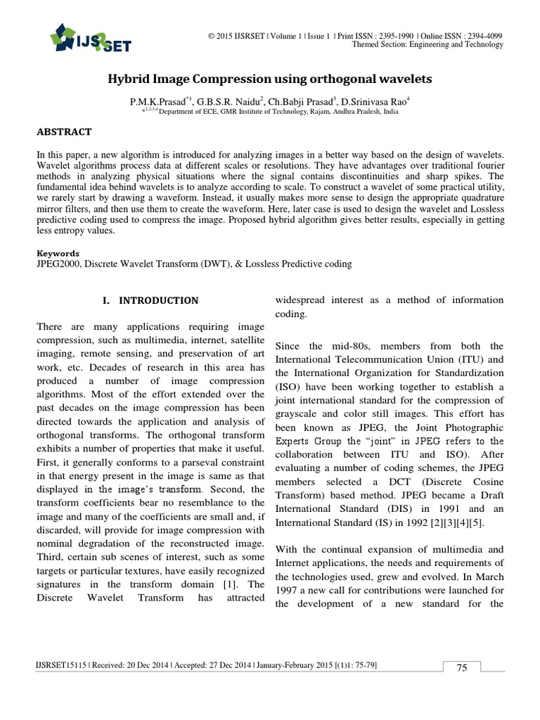 Hybrid Image Compression Using Orthogonal Wavelets | PDF | Wavelet | Data Compression
