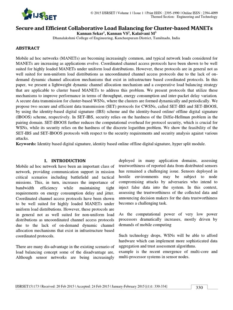 Secure and Efficient Collaborative Load Balancing For Cluster-Based Manets | PDF | Wireless ...