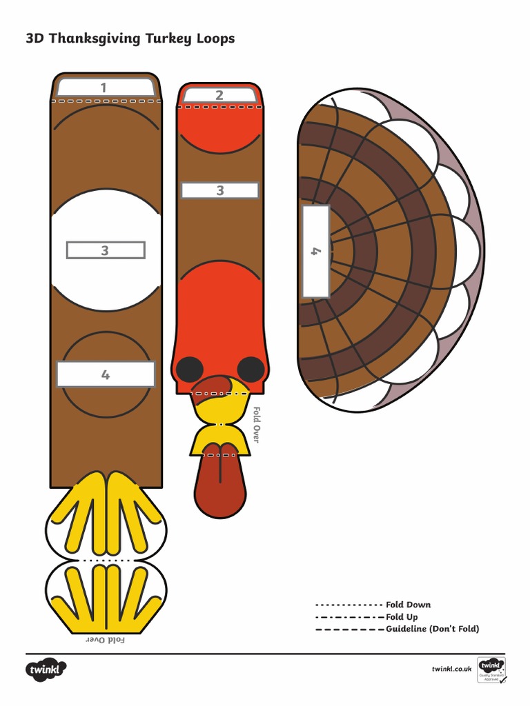 t2 T 821 Simple 3d Thanksgiving Turkey Loops Activity Paper Craft Ver 1 ...