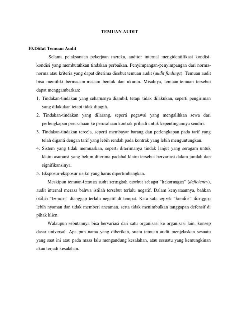 Sifat Temuan Audit | PDF | Pengelolaan Keuangan & Uang