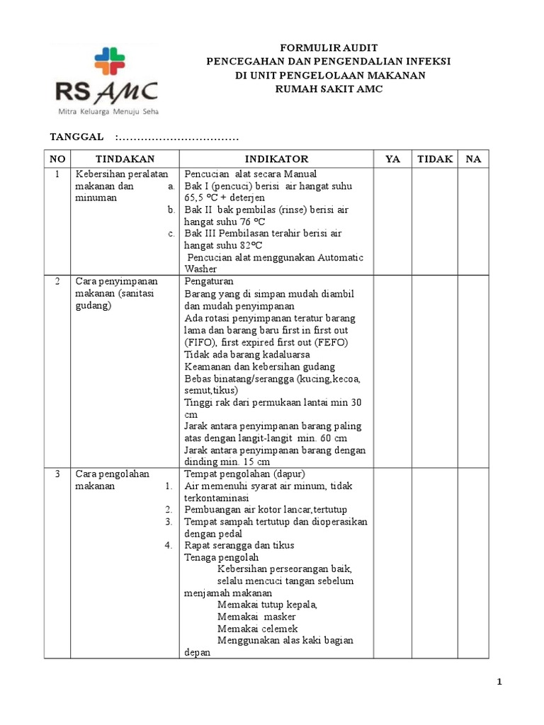 Formulir Audit Ppi Gizi Amc | PDF