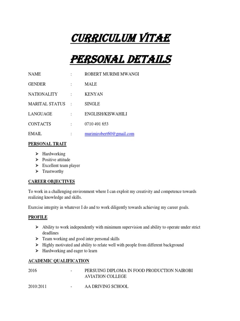 Robert Murimi Mwangi CV | PDF