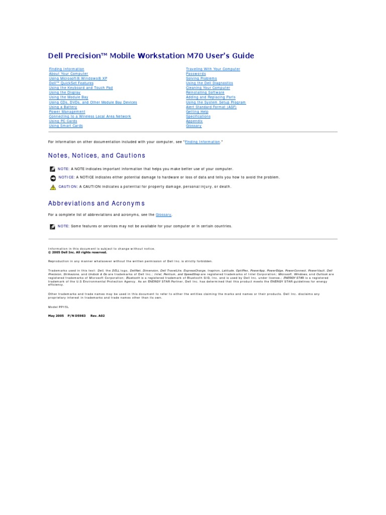 Precision-M70 User's Guide En-Us | PDF | Computer Keyboard | Electrical ...