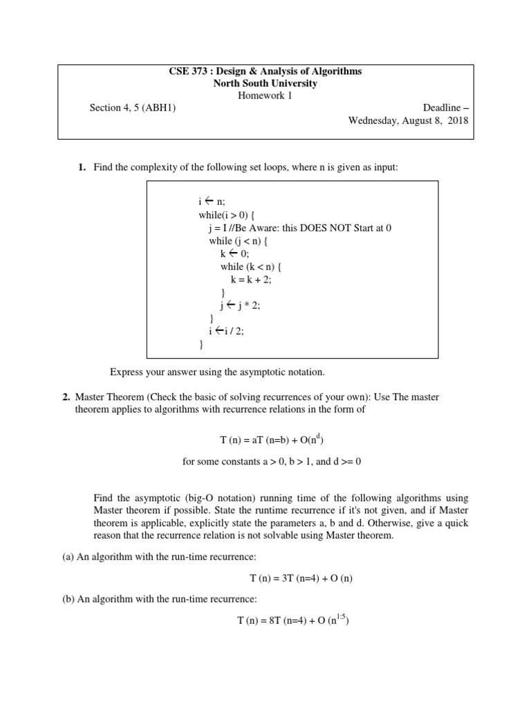 373 Assignment 1 | PDF | Time Complexity | Recurrence Relation