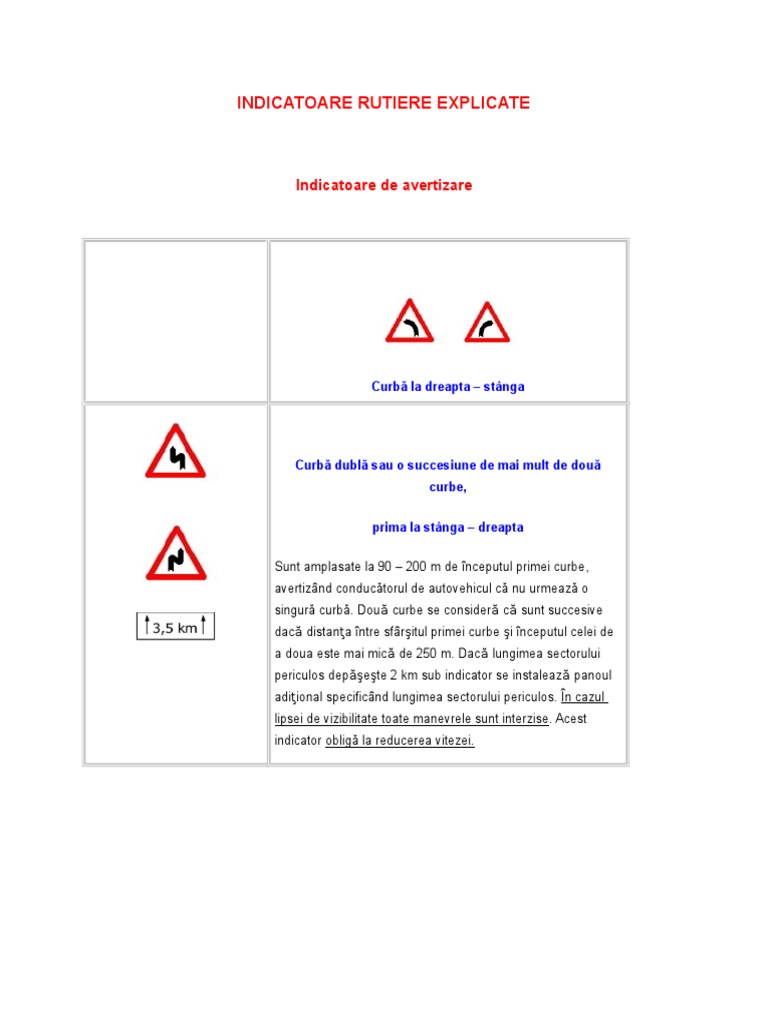 Indicatoare Rutiere Explicate | PDF