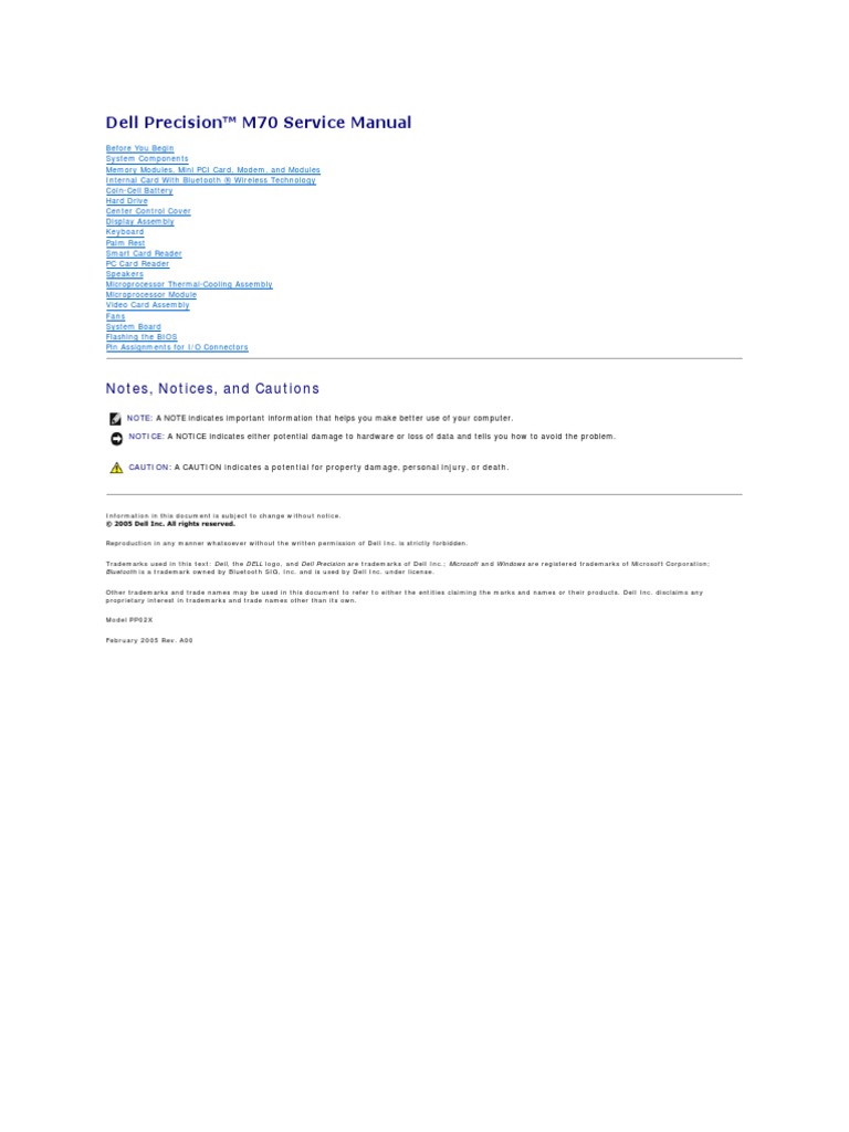 Precision-M70 Service Manual En-Us | PDF | Electrical Connector | Ac ...