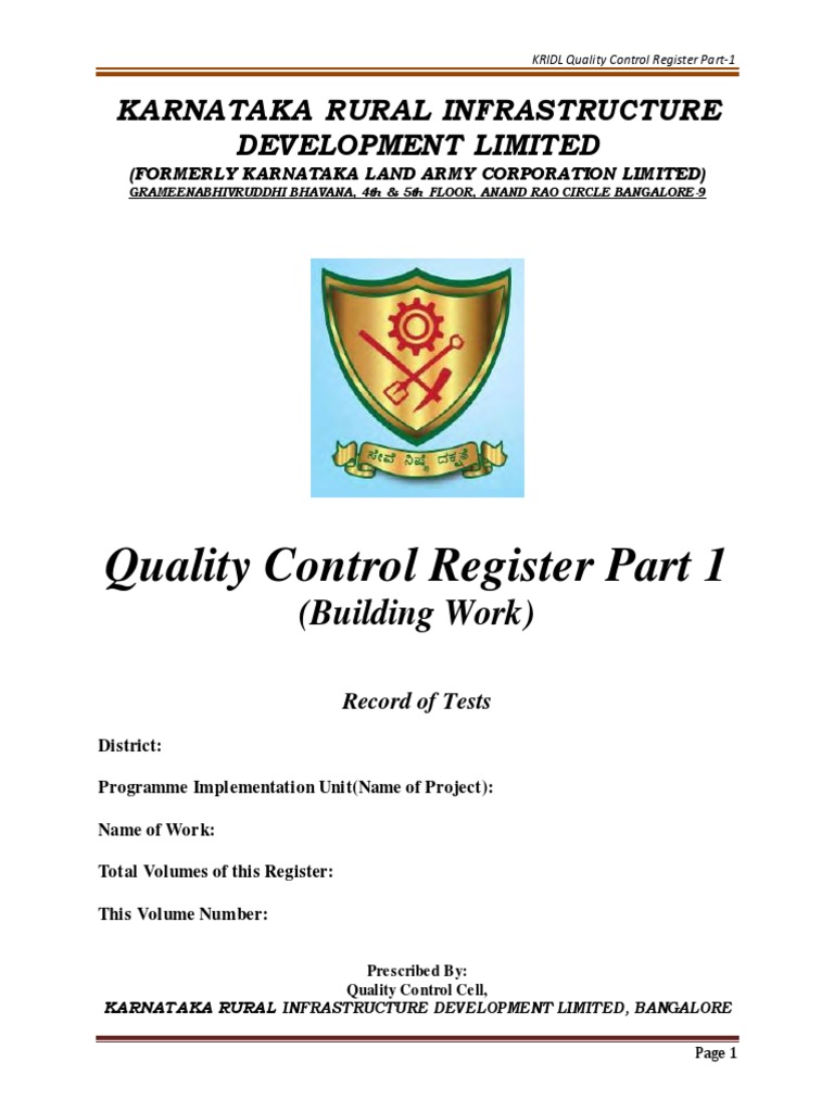 KRIDL Quality Control Register | PDF | Concrete | Sand