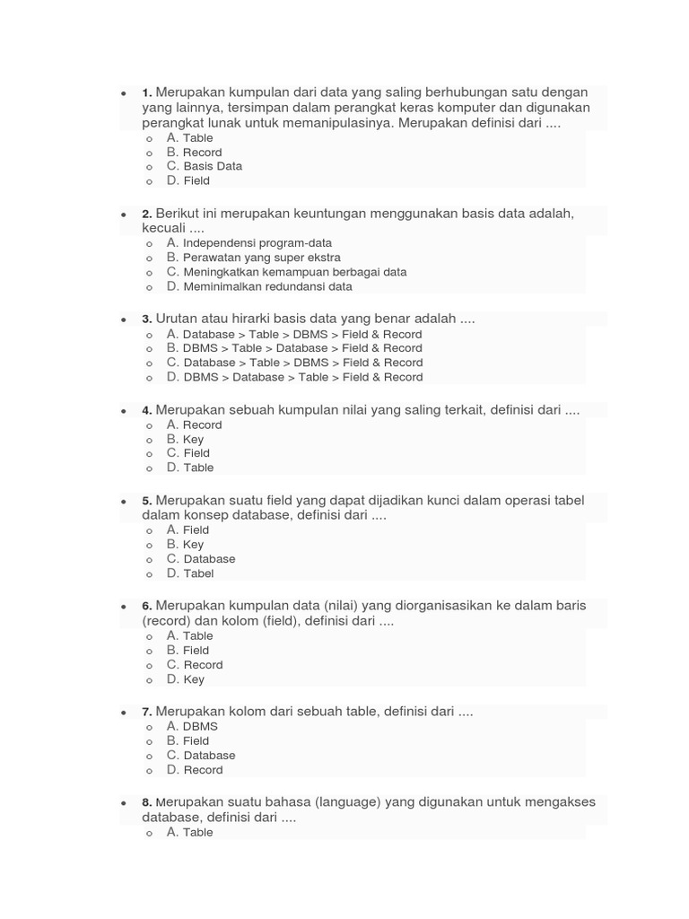 Kuis Konsep Dasar Basis Data dan Entity Relationship | PDF