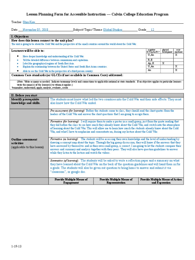 Cold War Lesson Plans Pdf