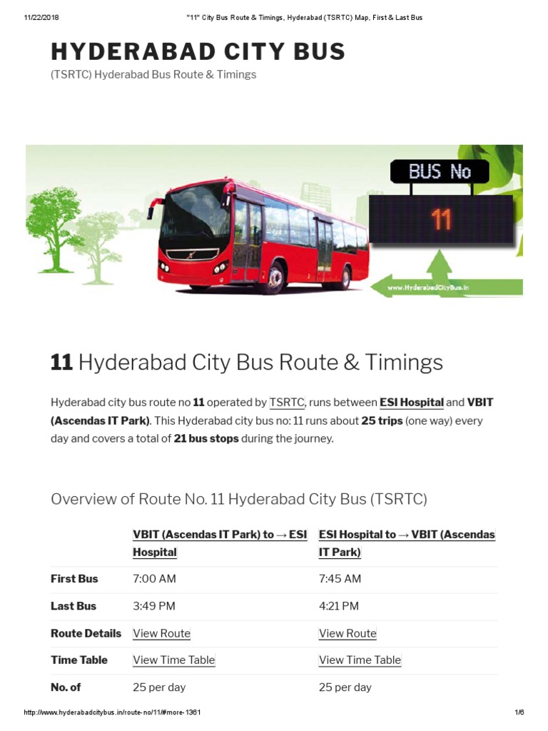 11 - City Bus Route & Timings, Hyderabad (TSRTC) Map, First & Last Bus ...