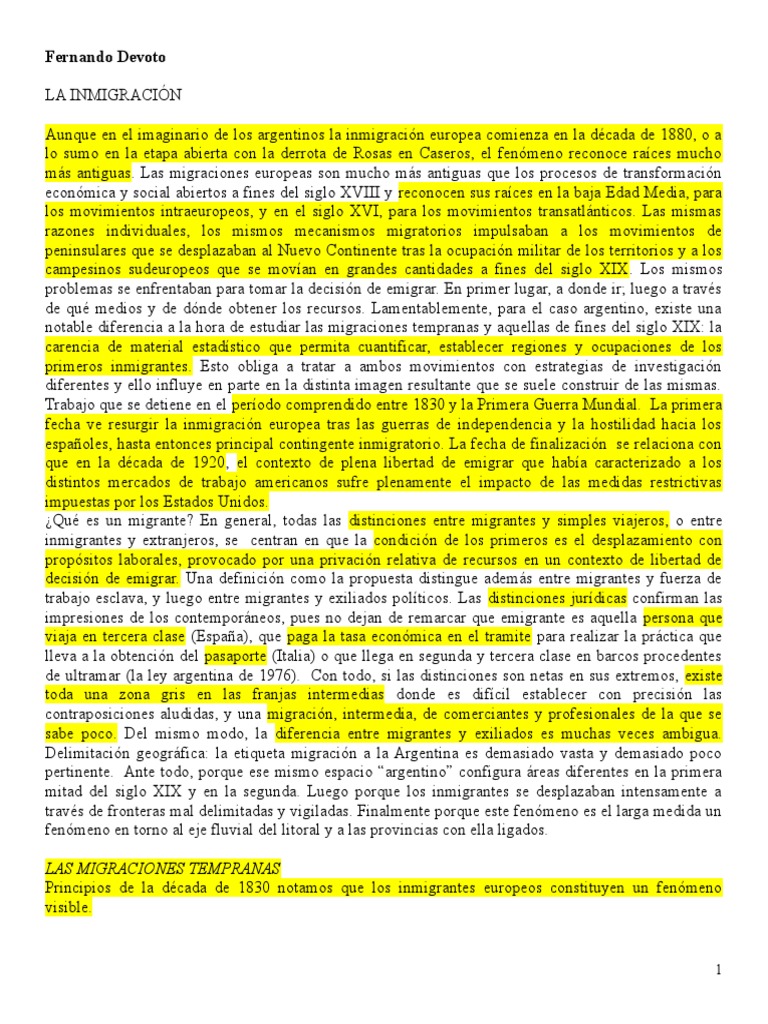 Resumen Devoto Fernando | PDF | Migración humana | Inmigración
