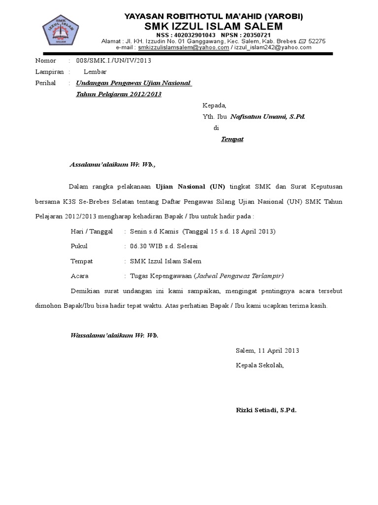 Surat Undangan Pengawas | PDF