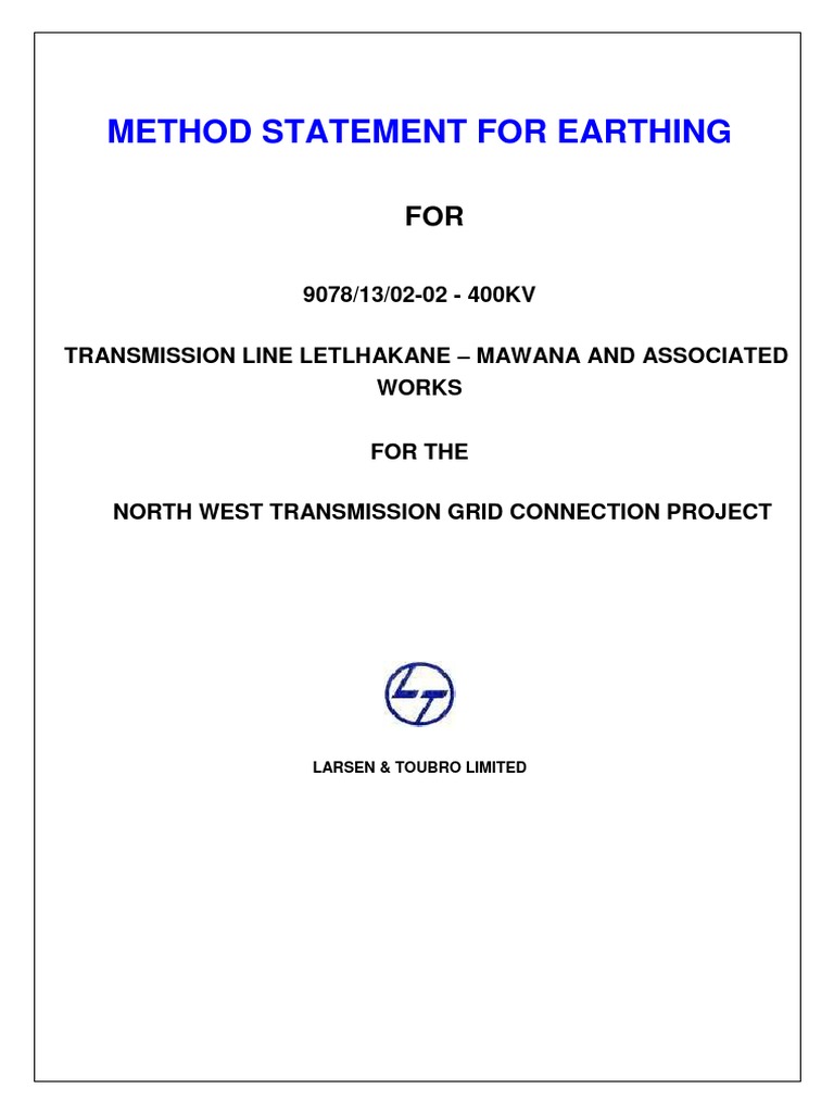 9078 - 13!02!02 - Earthing Method Statement Lot 2 Rev 01 | PDF ...