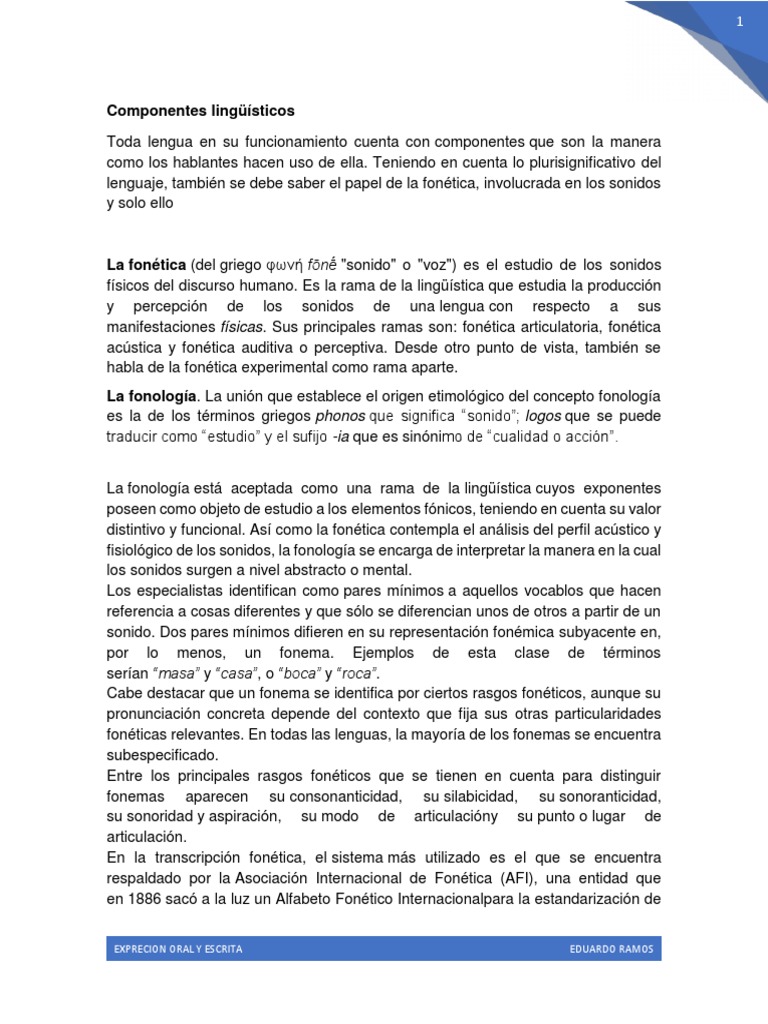 Componentes de la lingüística española | PDF | Fonología | Fonética
