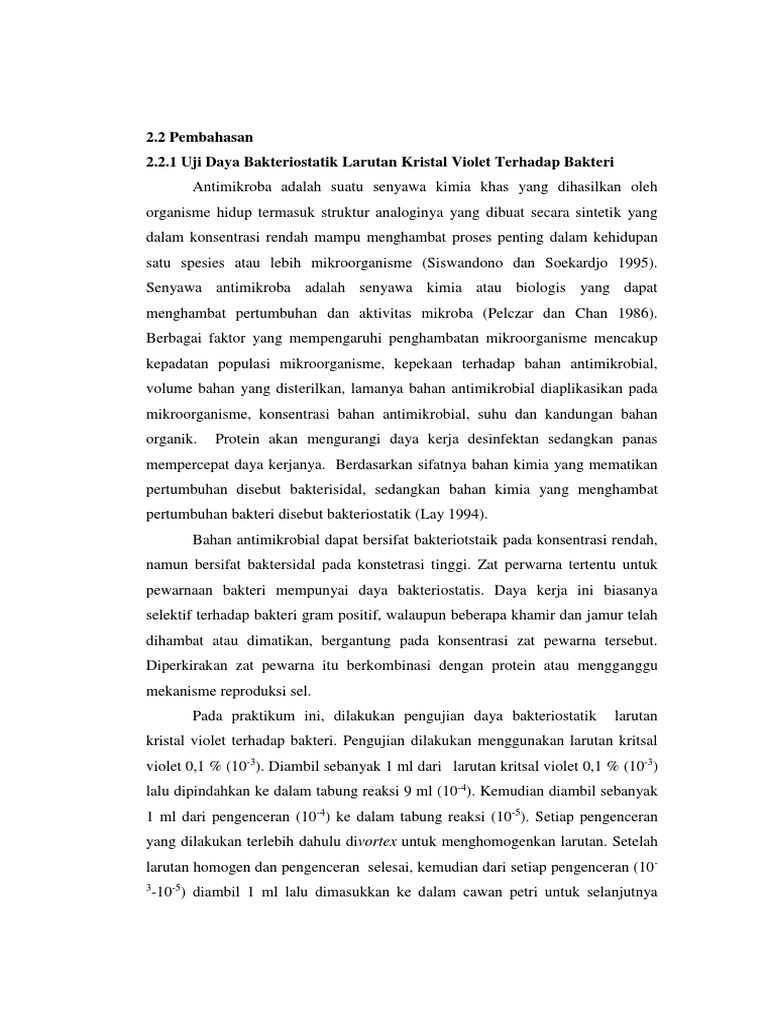 Pembahasan Uji Bakteriostatik, Metode Cakram Dan Difusi Sumur | PDF