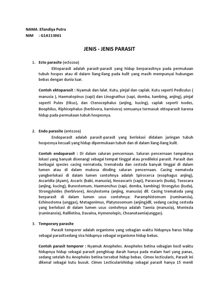 Jenis-Jenis Parasit dan Contohnya | PDF