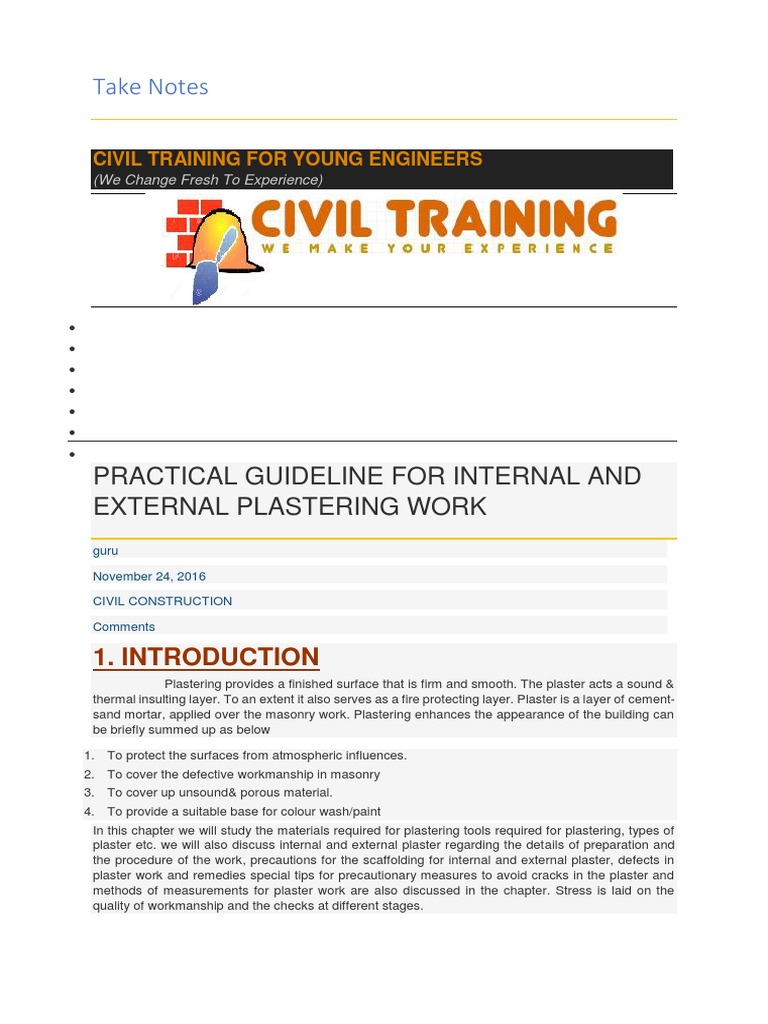 Take Notes: Practical Guideline For Internal and External Plastering ...