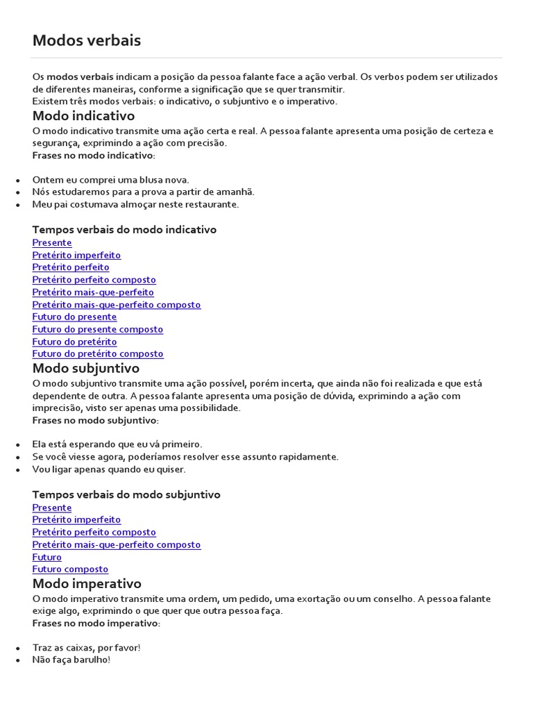 Modos Verbais | PDF | Tempo gramatical | Sintaxe