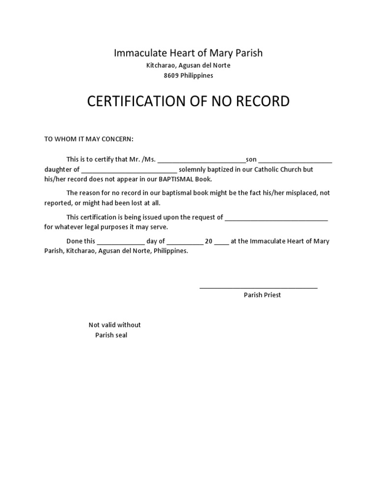Ceritfication of No Record | PDF