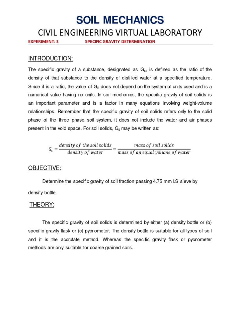 Specific Gravity Test On Soil | PDF | Density | Soil Mechanics