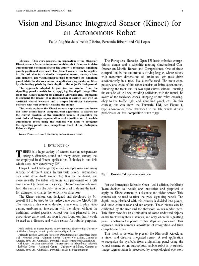 Vision and Distance Integrated Sensor (Kinect) For An Autonomous Robot | PDF | Computer Vision ...