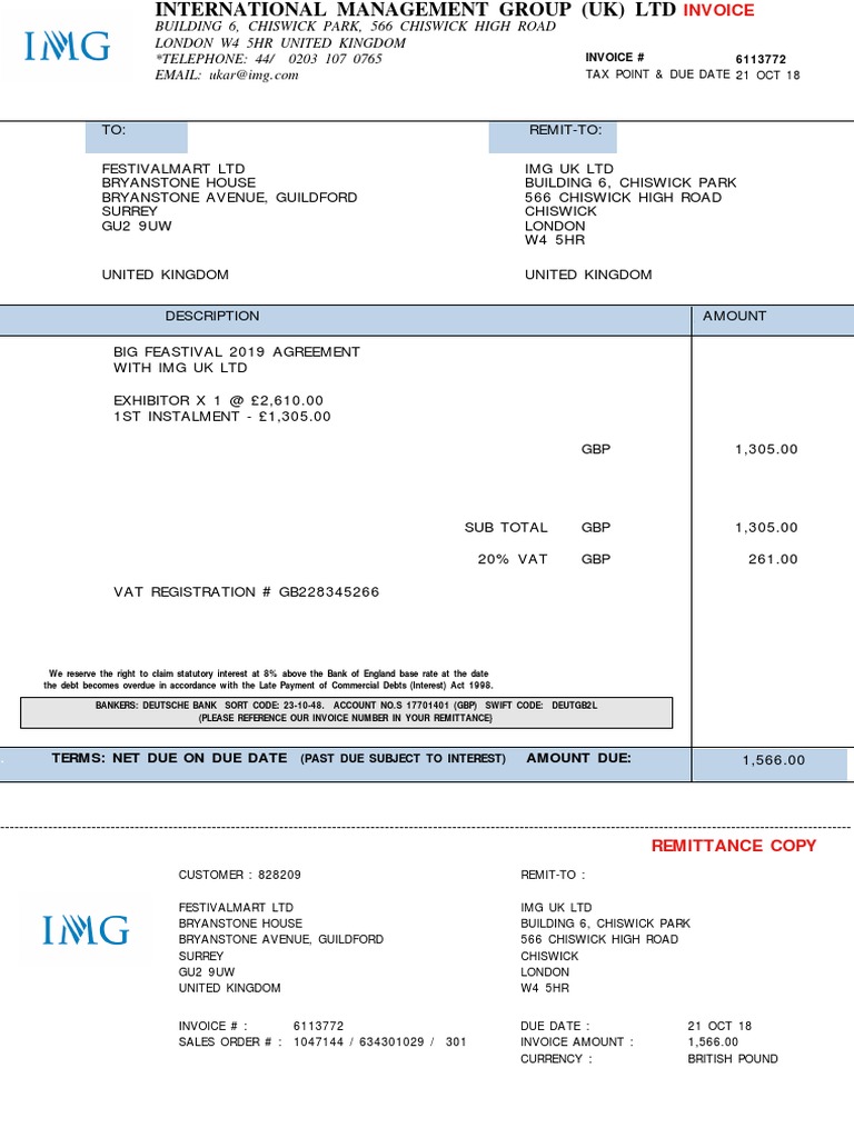 Feastival 2019 Invoice | Pound Sterling | Invoice | Free 30-day Trial ...