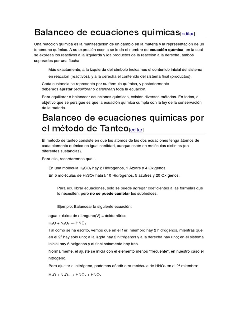 Balanceo de Ecuaciones Químicas | PDF | Redox | Estequiometría