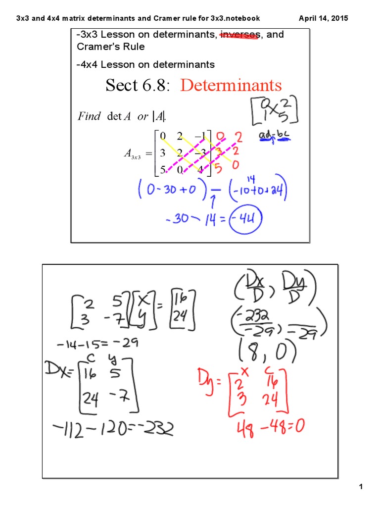 3x3 Determinants and Cramers Rule 4x4 Determinants PDF | PDF | Teaching ...