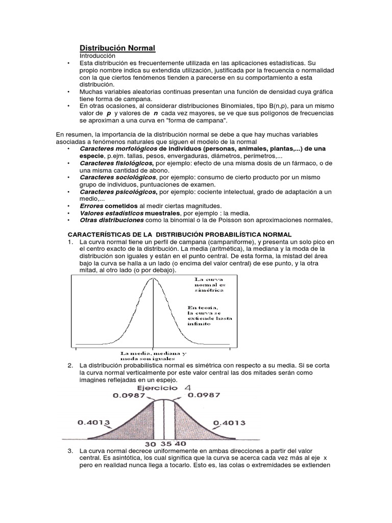 Distribucion Normal Tema y Ejercicios | PDF | Distribución normal ...