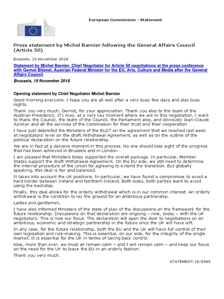 Statement 18 6489 - en PDF | PDF | European Union | International Relations