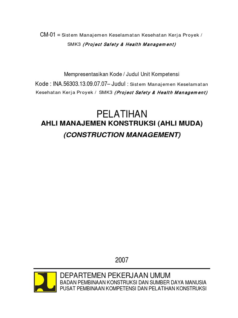 CMB 1 - Sistem Manajemen Keselamatan Kesehatan Kerja Proyek (SMK3) PDF ...